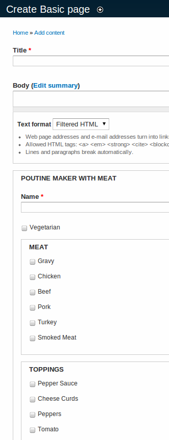 Poutine Maker: An Introduction to the Field API in Drupal (Part 1)